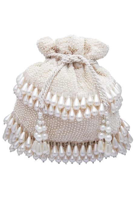 Buy White Embroidered Potli Bag by Aanchal Sayal Online at Aza Fashions.