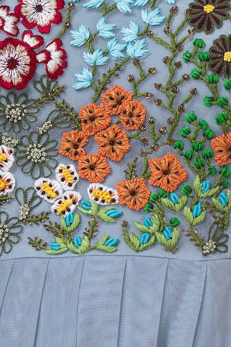 Buy Blue Embroidered Pleated Gown For Women by Huemn Online at Aza ...