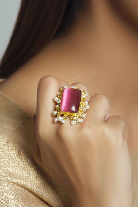 Buy Gold Plated Stone Ring by Moh-Maya by Disha Khatri Online at Aza ...