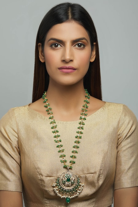 Buy Gold Plated Stone Pendant Necklace by Moh-Maya by Disha Khatri Online at Aza Fashions in US