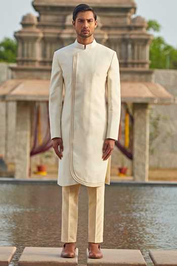 Buy Sarah & Sandeep Overlap Kurta Set With Gold Piping Online | Aza ...