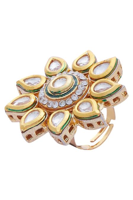 Buy Gold Plated Kundan Studded Finger Ring by Moh-Maya by Disha Khatri ...