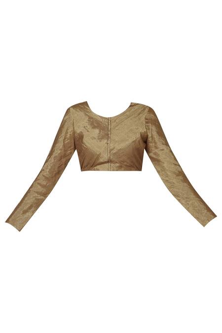 Buy Gold Tissue, Silk Round Neck Woven Crop Top For Women by Urvashi ...