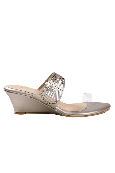 Buy Gold Cut Work Laser Wedges by Nidhi Bhandari Online at Aza Fashions ...