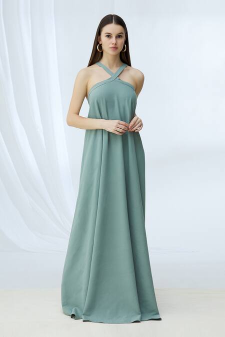Buy Blue Micro Halter Gown For Women by Deme By Gabriella Online at Aza ...