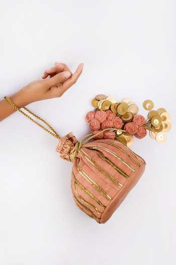 Buy Pink Embroidered Handloom Silk Potli Bag by Vareli Bafna Online at ...