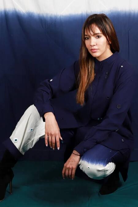 Buy Ka-Sha Blue Dip Dye Cotton Pant Online | Aza Fashion in US