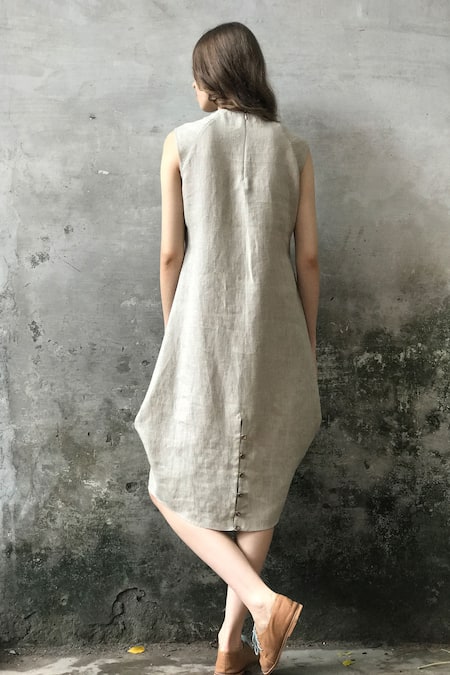 Buy Beige Linen Round Dress For Women by I AM Design Online at Aza ...