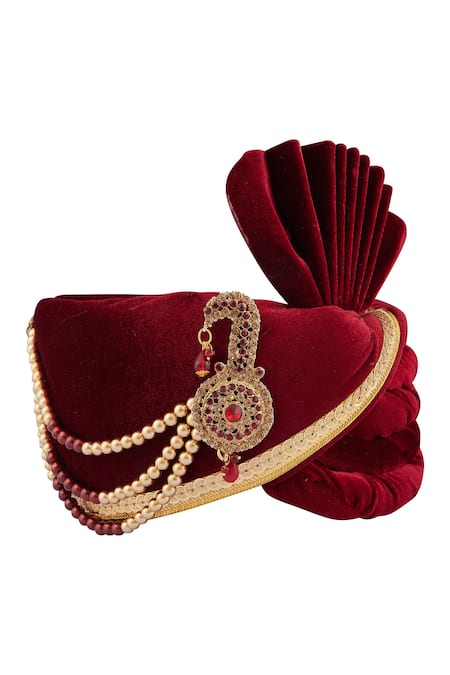 Buy Maroon Lace Velvet Embellished Safa by Samyukta Singhania Online at ...