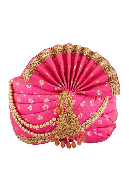 Buy Pink Floral Poly Silk Printed Safa For Men by Samyukta Singhania ...