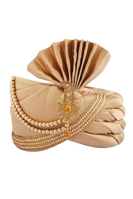 Buy Beige Lace Satin Embellished Safa For Men by Samyukta Singhania ...