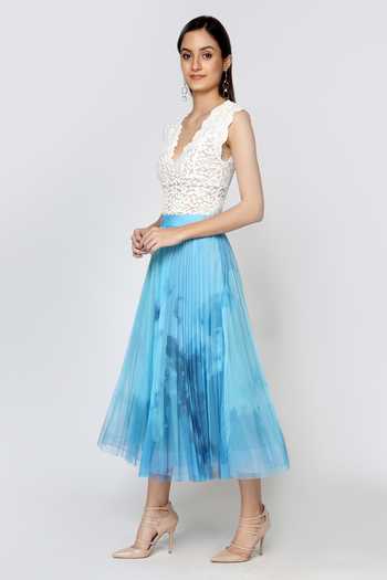 Buy Geisha Designs Blue Polyester Marina Paint Splash Skirt Online ...