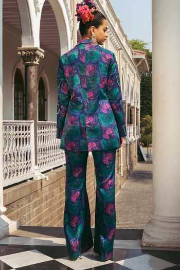 Buy Blue Gajji Silk Bead Work, Block Print, Sequins Taragarh Jacket And ...