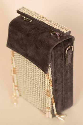 Buy Grey Embellished Ada Bead Work Cross Body Clutch by Aamli Online at ...