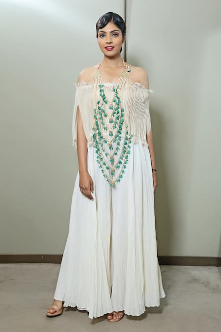 Buy White Cotton Embroidery Thread One Shoulder Off Top For Women by Rina Dhaka Online at Aza ...