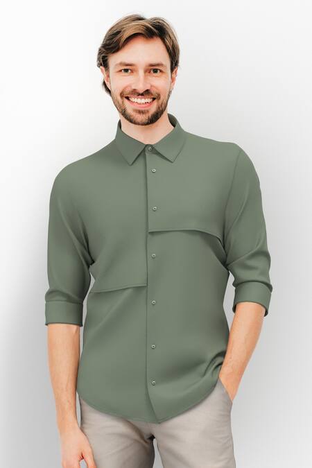 Buy Green 100% Cotton Step Up Overlay Shirt For Men by HeSpoke Online ...