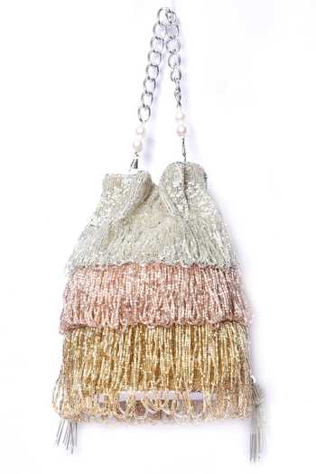 Buy Multi Color Embellishment Tiered Potli With Handle by Samyukta ...