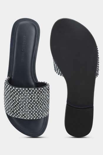 Buy Blue Embroidered Ciel Sliders by Aanchal Sayal Online at Aza ...