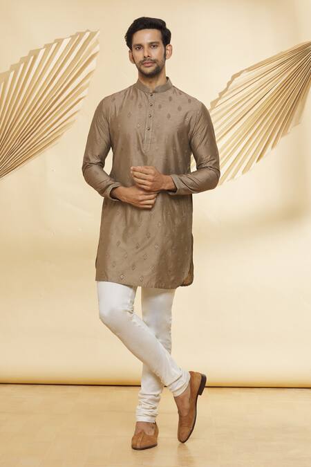Buy Brown Kurta Soft And Churidar Sponge Embroidery Thread & Set For ...