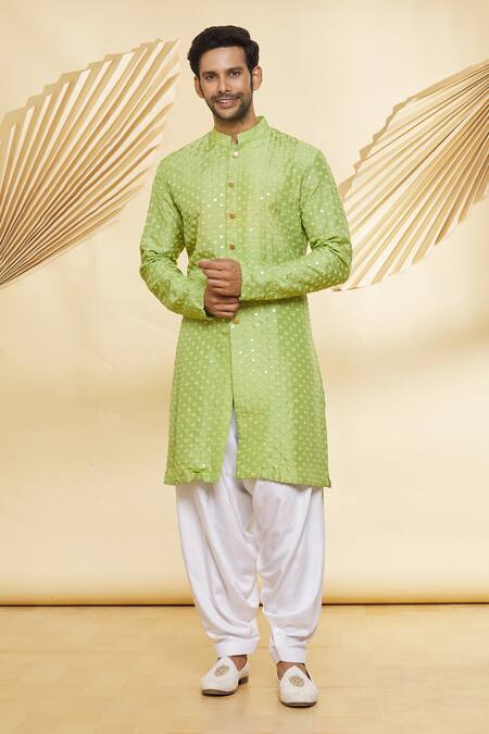Buy Green Kurta And Salwar Sponge Embroidery Thread & Sequin & Set For ...