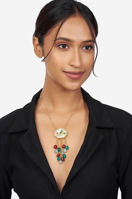 Buy Multi Color Agate Stones Drop Pendant Necklace by joules by radhika ...