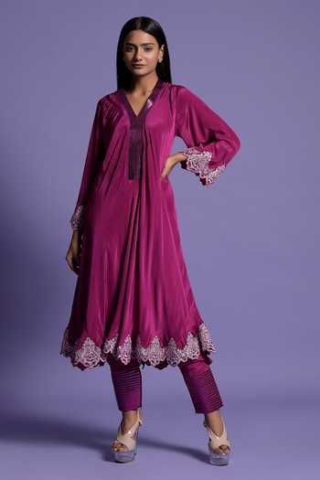Buy Two Sisters By Gyans Purple Viscose Embroidered Anarkali And Pant ...