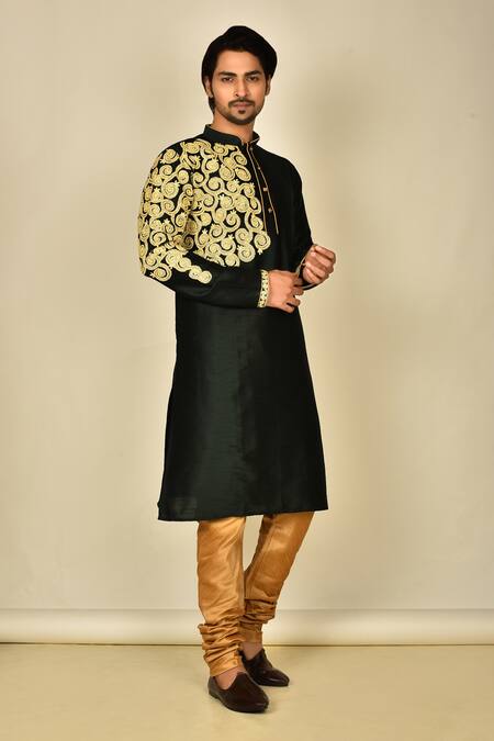 Buy Green Dupion Art Silk Embroidered Aari Placement Kurta And Churidar ...