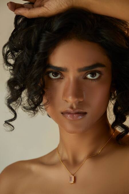 Buy Gold Plated Stone Aster Pendant With Lock Chain by Kharakapas Online at Aza Fashions.