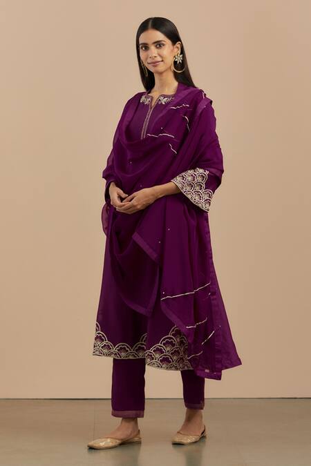 Buy Purple Organza Embroidered Thread Work Dupatta For Women by Priya ...