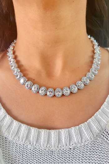 Buy Silver Plated Elliptical Stone Studded Necklace by PRERTO Online at ...