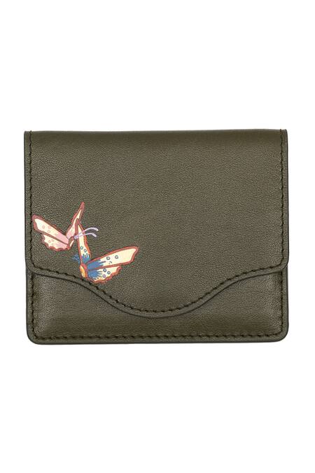 Buy Green Butterfly Pattern Card Holder by Aranyani Online at Aza Fashions.
