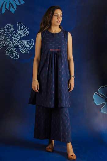 Buy Blue Cotton Woven Ikat Pant For Women by Ibai Online at Aza Fashions.