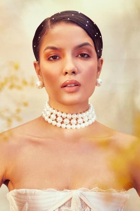 Buy White Pearl Bandel Layered Choker by Anaash Online at Aza Fashions.