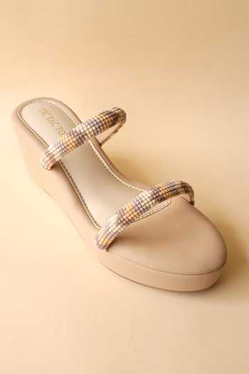 Buy Beige Embellished Bead Studded Strap Wedges by Tic Tac Toe Footwear ...