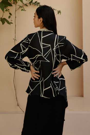 Buy Black Bamberg Cotton Satin Printed Ngeo Eka Bege And Draped Dress ...