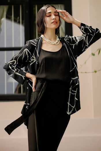 Buy Black Bamberg Cotton Satin Printed Ngeo Eka Bege And Draped Dress ...