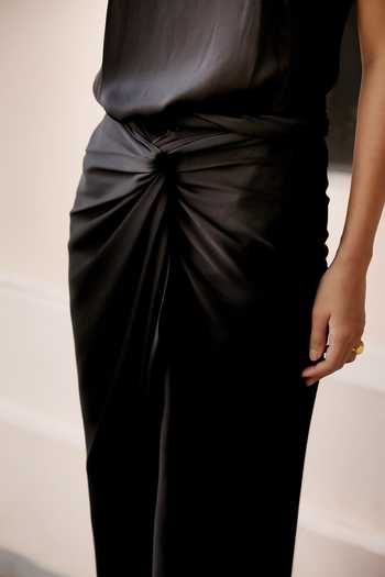 Buy Black Bamberg Cotton Satin Printed Ngeo Eka Bege And Draped Dress ...