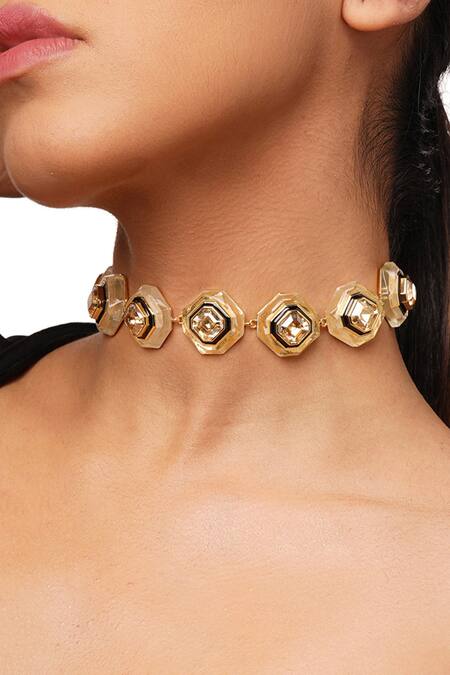Buy Gold Plated Crystal Bling Infinity Cut Embellished Choker by ...