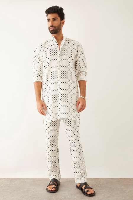 Buy White 100% Linen Printed Balance Tisba Shirt And Trouser Set For ...