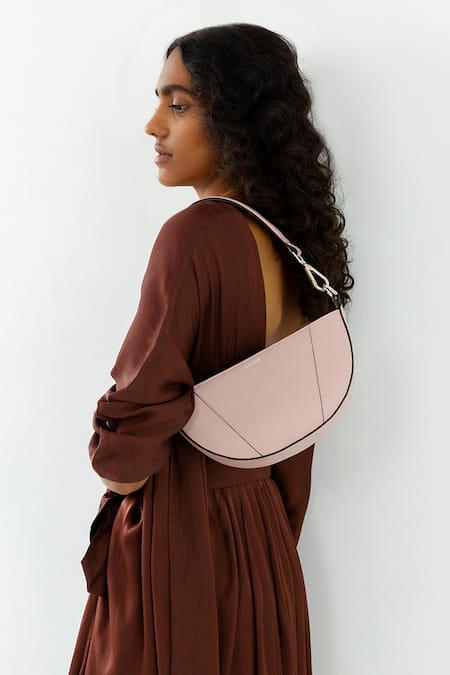 Buy Pink Ava Semi Circular Pastel Leather Bag by ADISEE Online at Aza ...