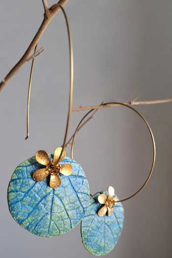 Buy Blue Floral Mulberry Leaf Round Shaped Hoops by ARANYA EARTHCRAFT ...