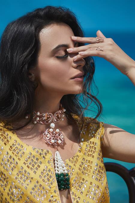 Buy Gold Plated Swarovski Crystal Amaya Tassel Choker by Prerto Online ...