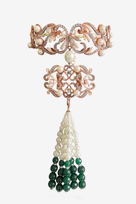 Buy Gold Plated Swarovski Crystal Amaya Tassel Choker by Prerto Online ...