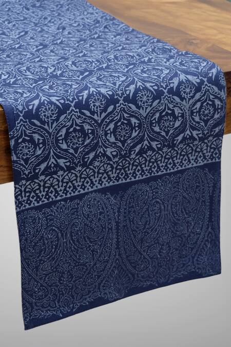 Design Gaatha Blue Cotton Print Hand Block Table Runner