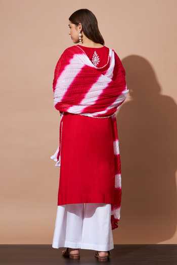 Buy Red Cotton Pearls, Gota Patti, Cut Work Round Neck Aari Kurta ...