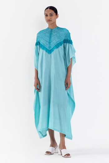 Buy Studio Medium Blue Triangle Silk Asymmetric Shibori Kaftan Online ...