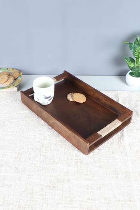 Brick Brown Brown Solid Wood Tribal Serving Tray