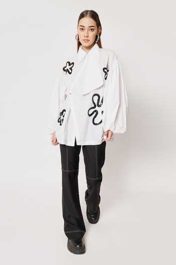 Buy White 100% Cotton Poplin Tombo Exaggerated Bishop Sleeve Shirt For ...