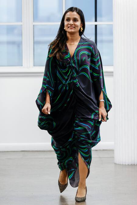 Buy Multi Color V-neck Celeste Abstract Print Dress For Women by Studio ...