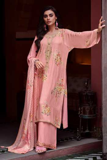 Buy Pink Kurta And Dupatta Viscose Muslin Placket Embroidered Pant Set ...